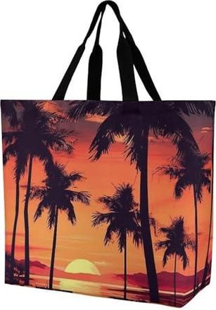 Generic Coucher De Soleil D&Eacute;t&eacute; Sous Les Palmiers Sac Courses D&eacute;contract&eacute; Sacs De Courses R&eacute;utilisable Sac Fourre Tout Pour Shopping Plage Universit&eacute;