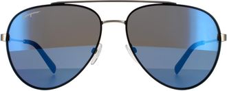 Ferragamo Aviator Herren schwarz matt dunkel Ruthenium Flash blau Himmel 90041091