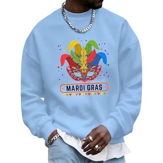 Generic Mardi Gras Sweat-shirt pour homme - Pull tendance &agrave; col rond amusant et d&eacute;contract&eacute; avec imprim&eacute; graphique pour f&ecirc;tes de fin dann&eacute;e, bleu clair, 3XL