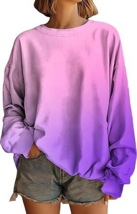 Generic Pull de Noël surdimensionné pour femme, décontracté, mignon, imprimé de Noël, haut à manches longues, Chandail en molleton violet clair pour femmes, S