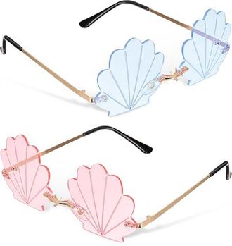 BESTONZON Abaodam Lot de 2 Lunettes de Soleil sans Monture Forme Coquillage Verres Bleu Clair et Rose Accessoires de F&ecirc;te Unisexes Lunettes Amusantes pour Soir&eacute;