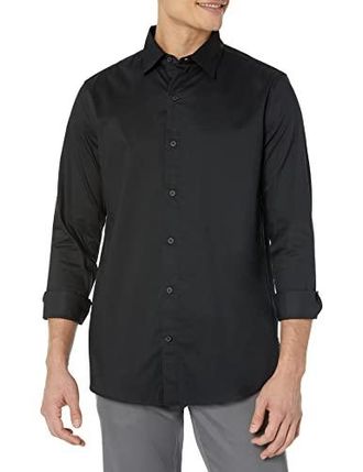 Amazon Essentials Chemise Habillée à Manches Longues, Extensible et Infroissable, Coupe Standard Homme, Noir, XXL