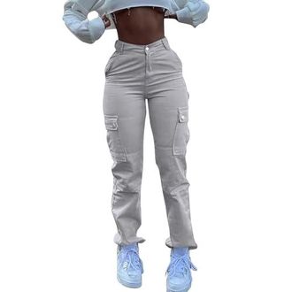 Generic Pantalon cargo pour femme - Jeans baggy - Taille haute - Pantalon cargo large avec poches - Pantalon de loisirs - Pantalon de randonn&eacute;e - Pantalon de 