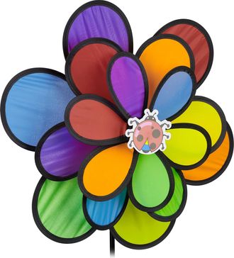 Relaxdays 2 x Windrad Blume, Windspiel Stecker für Garten & Balkon, H x B x T: 86,5 x 36,5 x 14 cm, Blumenstecker Regenbogen, bunt