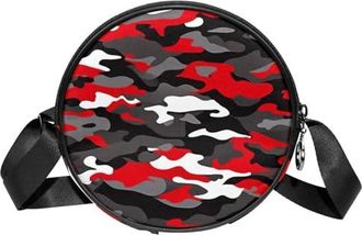 Generic Sac &agrave; bandouli&egrave;re Circle pour femme, petit sac &agrave; bandouli&egrave;re rouge camouflage avec fermeture &eacute;clair, bretelles r&eacute;glables, sac &agrave; main rond d&eacute;contract&eacute; 