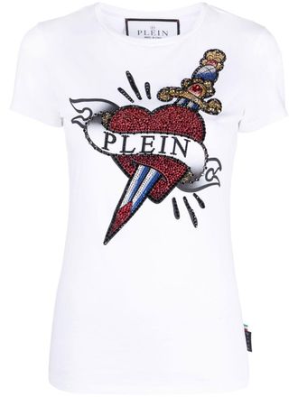 Philipp Plein t-shirt à logo strassé - Blanc