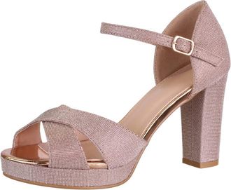 Elara Damen Sandaletten Trichter Absatz Strass Chunkyrayan 8173-GL-Champagne-36