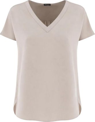 Kiton Femme, Tops, Beige, Taille: 40 FR T-shirt en soie &agrave; col en V