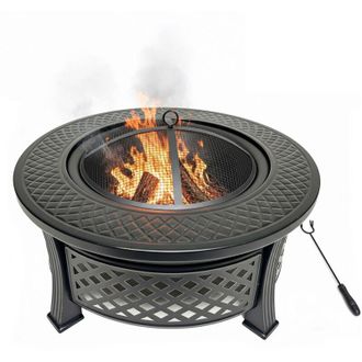 Relaxdays Relaxdays Feuerschale, &Oslash; Schale 55 cm, mit Funkenschutz, Sch&uuml;rhaken, Stahl, Feuerstelle Garten, Terrasse, schwarz