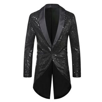 Generico FRAC Veste gothique midi &agrave; paillettes pour homme avec boutons &Eacute;l&eacute;gant smoking Style m&eacute;di&eacute;val Robe de la cour victorienne pour discoth&egrave;que f&ecirc;te, Noir, 