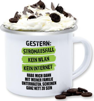 Shirtracer Emaille Tasse Blechtasse - Gaming - Tassen - Gestern Stromausfall Kein Wlan Kein Internet I Lustiger Gamer Spruch - 300 ml - Weiß Silber - game zocken