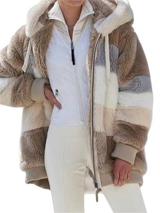 Generic Manteau pour femme en laine dagneau avec d&eacute;tails contrast&eacute;s, veste polaire, veste en peluche ample avec capuche en diff&eacute;rentes couleurs pour lautomne 