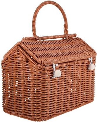 BESPORTBLE Panier Pr&eacute;sent Tiss&eacute; &agrave; Main en Imitation Rotin Marron 24X14X18 CM Paquet Fourre-Tout d&Eacute;t&eacute; pour Femmes Bo&icirc;te Pr&eacute;sent Polyvalente pour Mariage et Annive