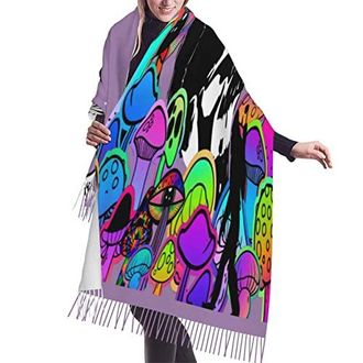 Generic Crâne De Bigfoot Blanc, Champignon, Lune, Étoiles Glands Foulard Confortable Étole Châle De Femme Hiver Chaud Châle