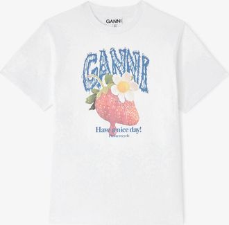 Ganni T-shirt &agrave; imprim&eacute; fraise Blanc Coton biologique - Taille XS - Pour Femme