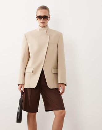 Asos Blazer crois&eacute; &agrave; col chemin&eacute;e - Camel-Neutral