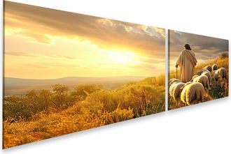 Islandburner Bild auf Leinwand Jesus Steht inmitten von Schafen Bilder Wandbilder Poster