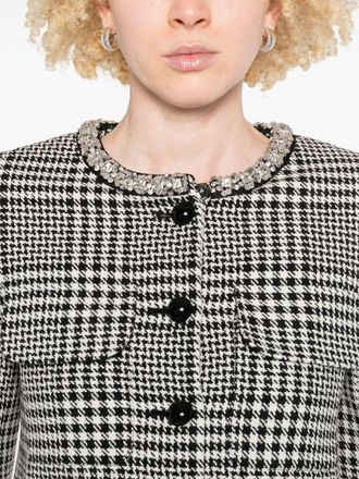 Self Portrait Houndstooth Cropped Jacket - Black