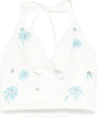 Shushu/Tong Shushu/Tong, Femme, Tops, Blanc, Taille: 34 FR Floral Halterneck Crop Top