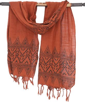 Guru Shop Handgewebtes Baumwolltuch mit Tribalmuster, Blockdruck Webschal - Rostorange, Herren/Damen, Baumwolle