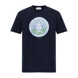 Versace Baumwoll-T-Shirt mit Print - - Tops - Herren - Blau - 3XL