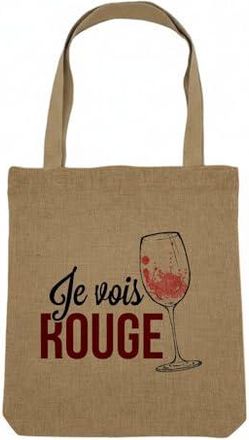 Fabulous Sac Shopping Tote Bag Aspect Lin - Je Vois Rouge Humour Vin Jeu de Mot - Sac de Courses Toile Epaisse 360g Beige Naturel Cabas Port&eacute; Epaule Solide Imp