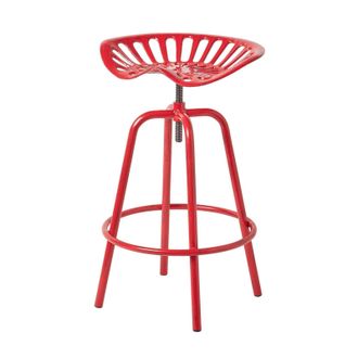 Homescapes Vintage Barhocker Traktorsitz - Metall-Barstuhl höhenverstellbar im Retro-Design, Stabiler Tresenstuhl Outdoor mit Fußstütze, Sitzhöhe 60-74 cm, Rot