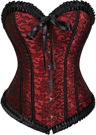 Grebrafan WLFFW Corset Broderie Sexy Femme Bustier Grande Taille (EU(40-42) XXL, Rouge)