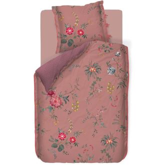 Pip Studio Bettwäsche Fleur Grandeur Pink Blumen Blüten Früchte Geblümt Dahlien Kachelmuster Wendeoptik Perkal, Größe:155 cm x 220 cm