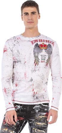 Cipo & Baxx Herren Sweatshirt CL497 Wei&szlig; - Stylischer Pullover im Modernen Streetwear Look mit Rundhals & Print - Bequemer Sweater f&uuml;r Alltag, Freizeit & Party - 