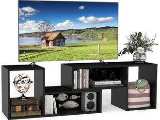 Giantex Meuble TV Combin&eacute; Libre avec &Eacute;tag&egrave;res Ouvertes, Meuble T&eacute;l&eacute; 2 Pi&egrave;ces en MDF 50-60 Pouces, Meuble TV Bois pour Salon Chambre et Bureau, 110-134,5 X 30 