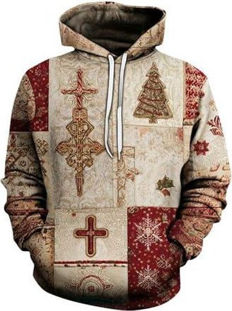 Generic JOASDAO Sweat à capuche de Noël fantaisie pour homme vintage à manches longues et couleurs confortables - Motif arbre de Noël amusant - Père Noël - Fl