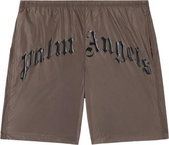 Palm Angels Homme, Maillots de bain, Brun, Taille: S Curved Logo Swim Shorts