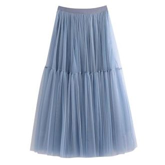 Generic Jupe dautomne et dhiver pour femme Demi-Swing Jupe longue taille haute en maille, bleu clair, Taille unique