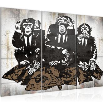 Runa Art Wandbilder Street Art Affen Bild XXL Loft Wohnzimmer Grau Duke of Lancaster UK 120 x 80 cm 3 Teilig 037031a