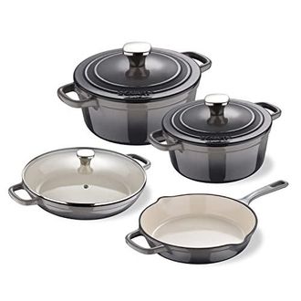 Masterpro MasterPro Unique | Topfset 7-Teilig mit 3 Pfannen von 19, 27 und 30,5 cm Durchmesser und 1 Pfanne von 24,5 cm Durchmesser mit Deckeln | Ergonomischer 