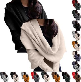 Generic Écharpe avec manches pour femme - Pull ample tricoté - Multifonctionnel - Automne - Manches longues - Confortable - Chaud - Crochet épais - Pour maria