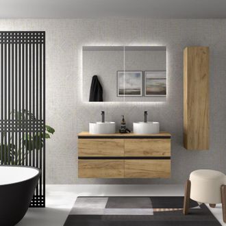 Cygnus Bath Meuble de salle de bain BEQUIA METAL 120cm Ch&ecirc;ne Vasque &agrave; poser Porcelaine Centrale