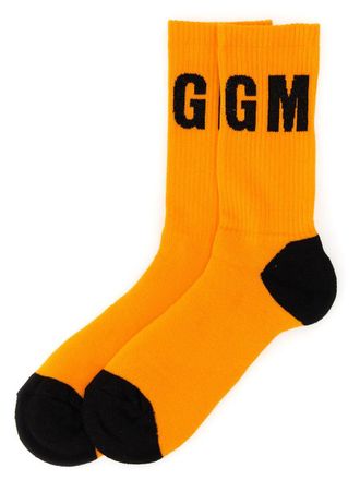 Msgm Logo-Embroidered Cotton Socks - Orange
