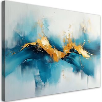 Feeby Leinwand Bilder - Abstraktes Türkis mit Gold - Canvas 120x80 cm - Deko Wohnzimmer - Wandbilder Schlafzimmer - Deko Aesthetic - Wand Deko - Leinwand Gr