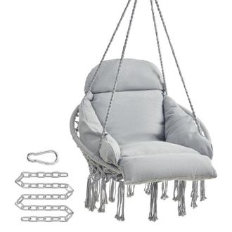 Songmics Fauteuil Suspendu, Chaise avec Coussin, D&eacute;co Maison Cocooning, Boh&egrave;me, Chambre, Terrasse, Balcon, Jardin, Capacit&eacute; 120 kg, Accessoires Inclus, Gris