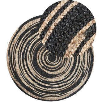 Beliani Tapis Rond Beige et Noir en Jute &oslash; 140 cm pour Chambre ou Salon au Style Scandinave Beliani