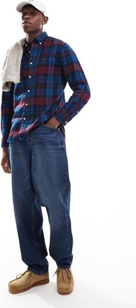 Tommy Hilfiger Angerautes Karohemd in Marineblau und Burgunderrot