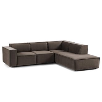 Studio Copenhagen home24 Ecksofa mit Ottomane Braun/Taupe Samt Shyla 260 x 70 x 234cm Ottomane davorstehend rechts Keine Funktion Glamour