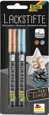 Folia 1849 - Lackstifte, 2er Set, Strichst&auml;rke 2 - 3 mm, kupfer und eisblau, wasserfest und lichtecht, zum Beschriften und Verzieren