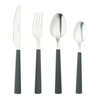 Grunwerg Bistro-Besteck, 24-teiliges Set, 18/0 Edelstahl, gestreifter Griff, schwarz