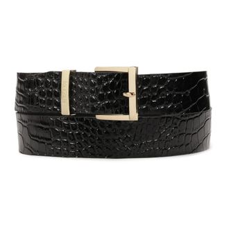Kazar Femme, Accessoires, Noir, Taille: 100 CM &Eacute;l&eacute;gante large ceinture en cuir verni avec motif en relief
