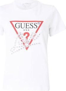 Guess T-shirt pour femme, logo triangulaire, manches courtes, blanc, blanc, XL