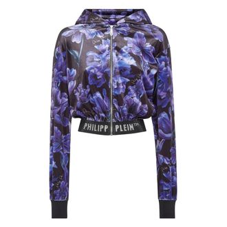 Philipp Plein Femme, Sweatshirts et sweats &agrave; capuche, Multicolore, Taille: 36 FR Veste Sweat &agrave; Capuche Courte &agrave; Fleurs