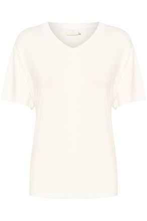 Kaffe T-Shirt KAfrida Damen T-Shirt Kurzarm V-Ausschnitt Basic Klassischer Casual Top XS, Chalk